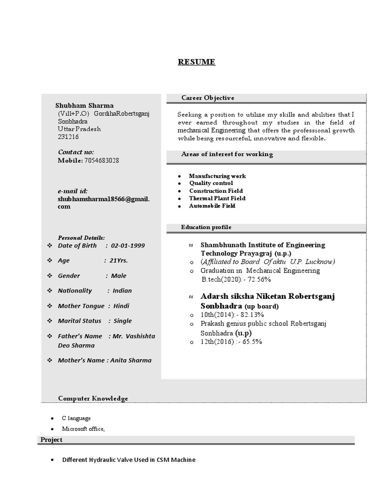 Shubham Sharma Resume | PDF | Engineering | Science