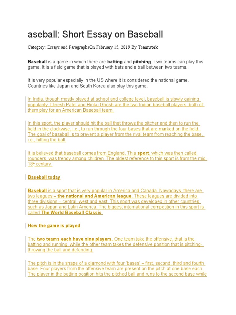 Aseball: Short Essay On Baseball: Category: On February 15, 2019 by ...