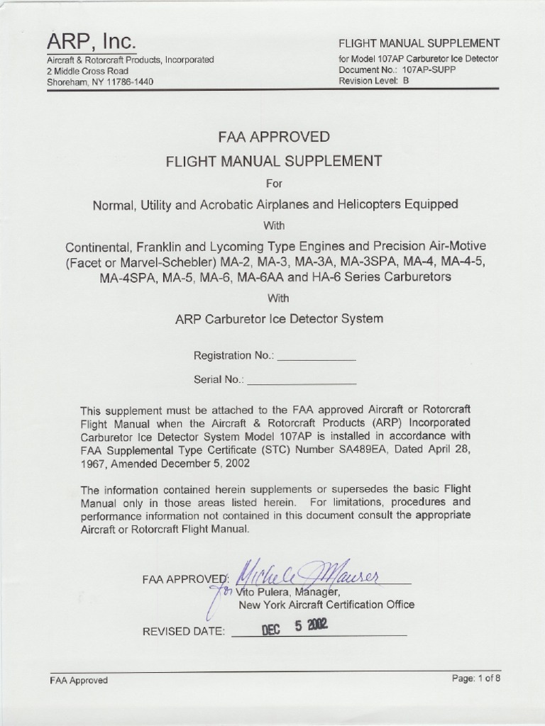 4.flight Manual Supplement (107AP-SUPP, RevB) PDF | PDF | Carburetor ...