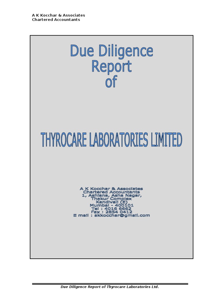 Due Diligence Report Analysis of Thyrocare Laboratories Ltd | PDF ...