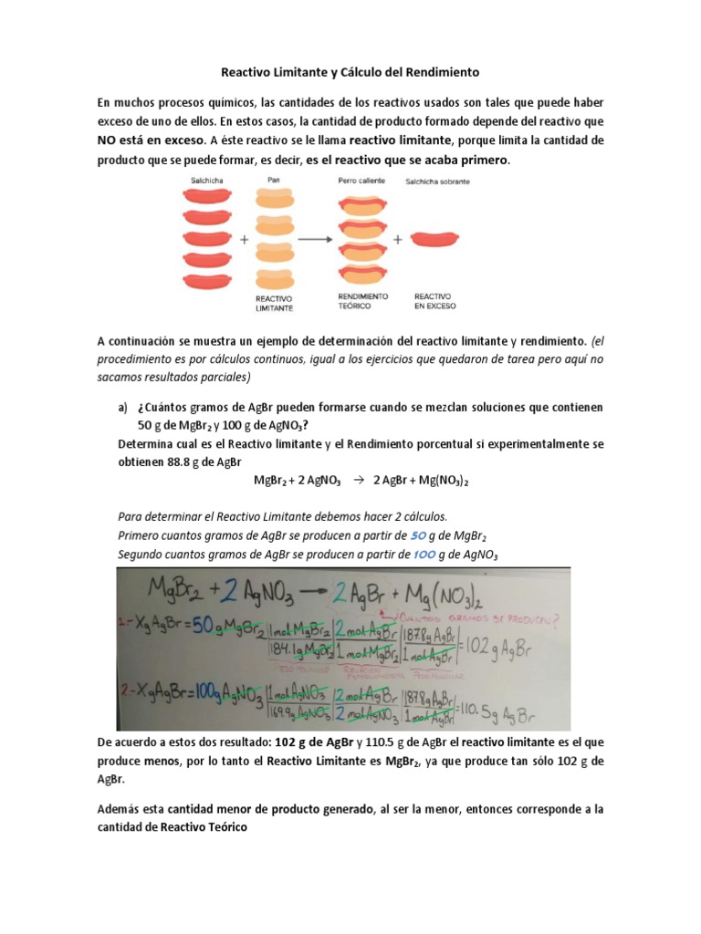 Reactivo Limitante y Cálculo Del Rendimiento | PDF | Procesos unitarios ...
