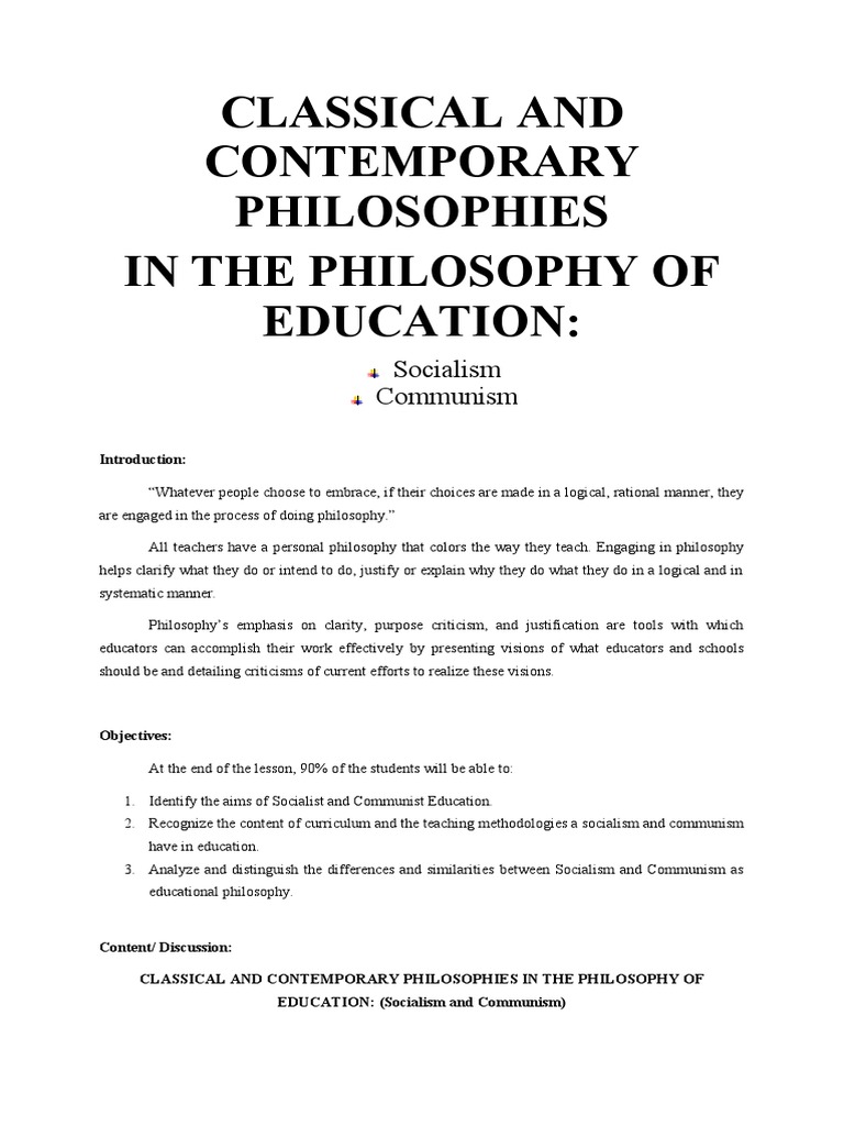 Classical and Contemporary Philosophies in The Philosophy of Education ...