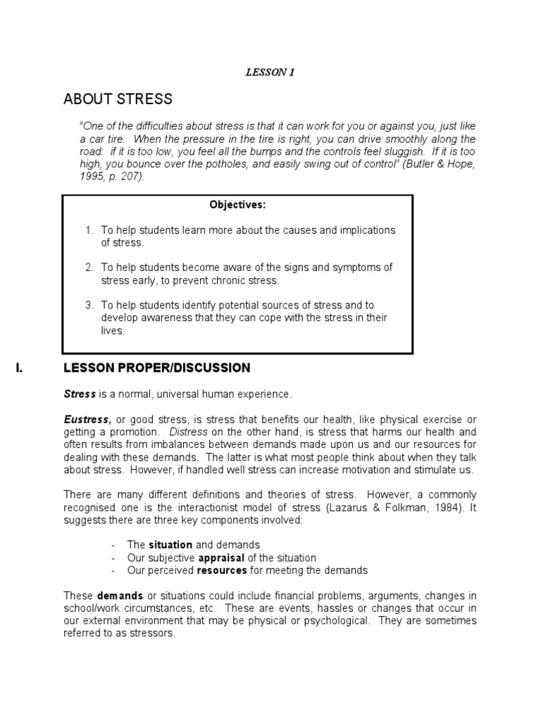 Lesson 1 Stress Management | PDF | Stress (Biology) | Anxiety