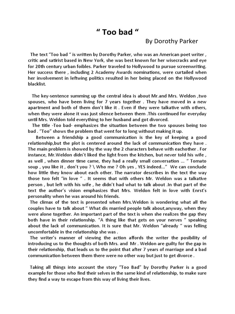 " Too Bad ": by Dorothy Parker | PDF