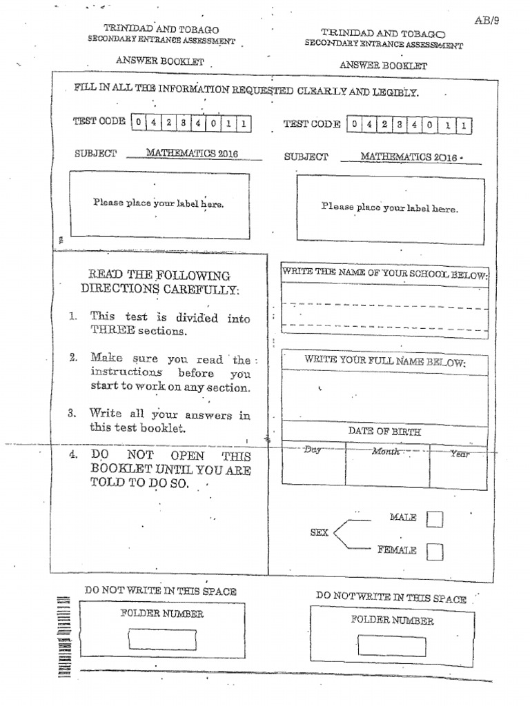 SEA Past Paper 2016 PDF | PDF
