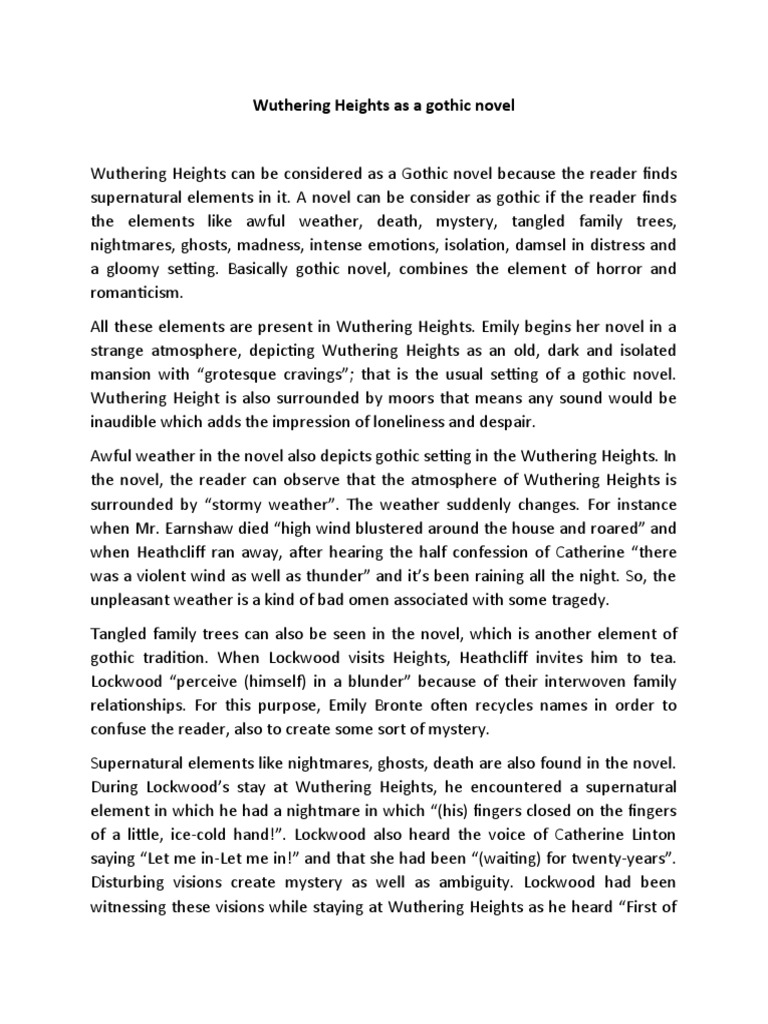 Assignment On Wuthering Heights As A Gothic Novel | PDF | Heathcliff ...