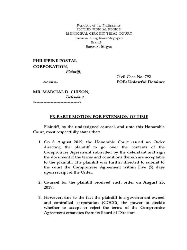 Motion For Extension (Cuison) | PDF | Lawsuit | Government Information