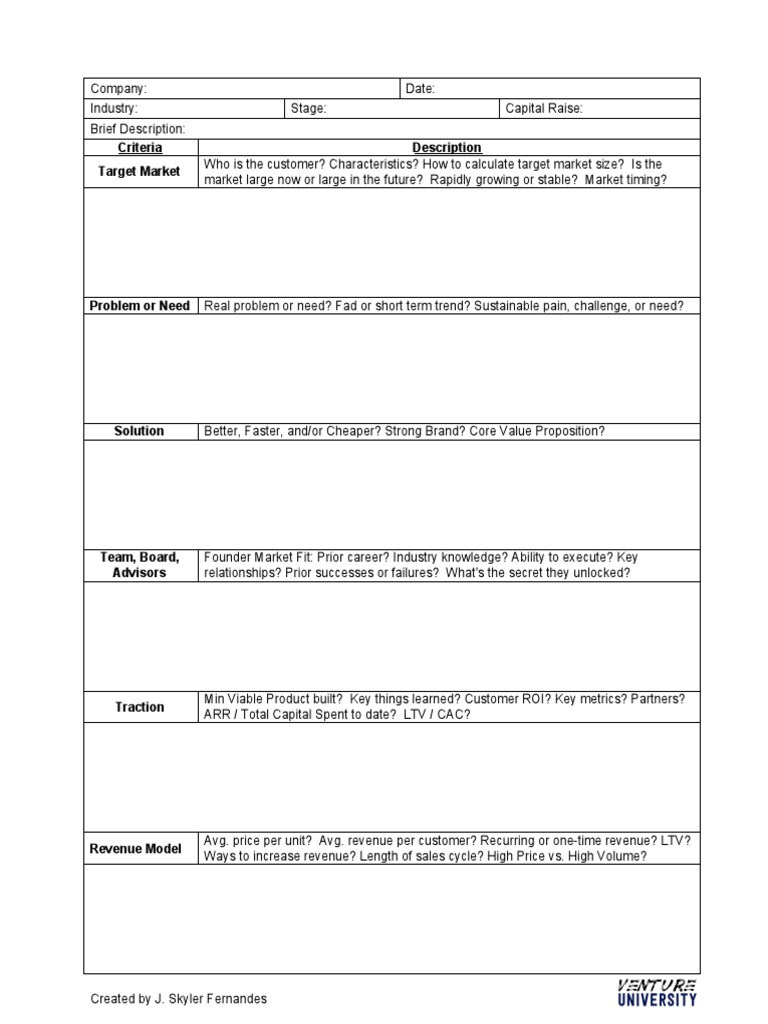 Investment Evaluation Sheet | PDF | Valuation (Finance) | Investor