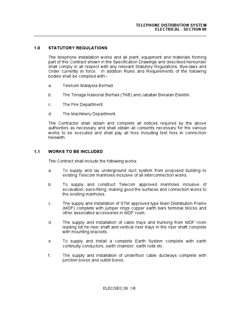 12 S-08 Electrical Spesifikasi Telephone Tel Distribution | PDF ...