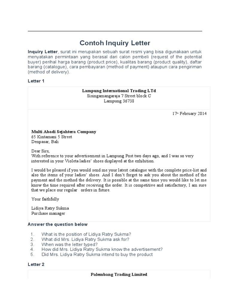 Contoh Inquiry Letter | PDF | Media Manipulation | Business Economics