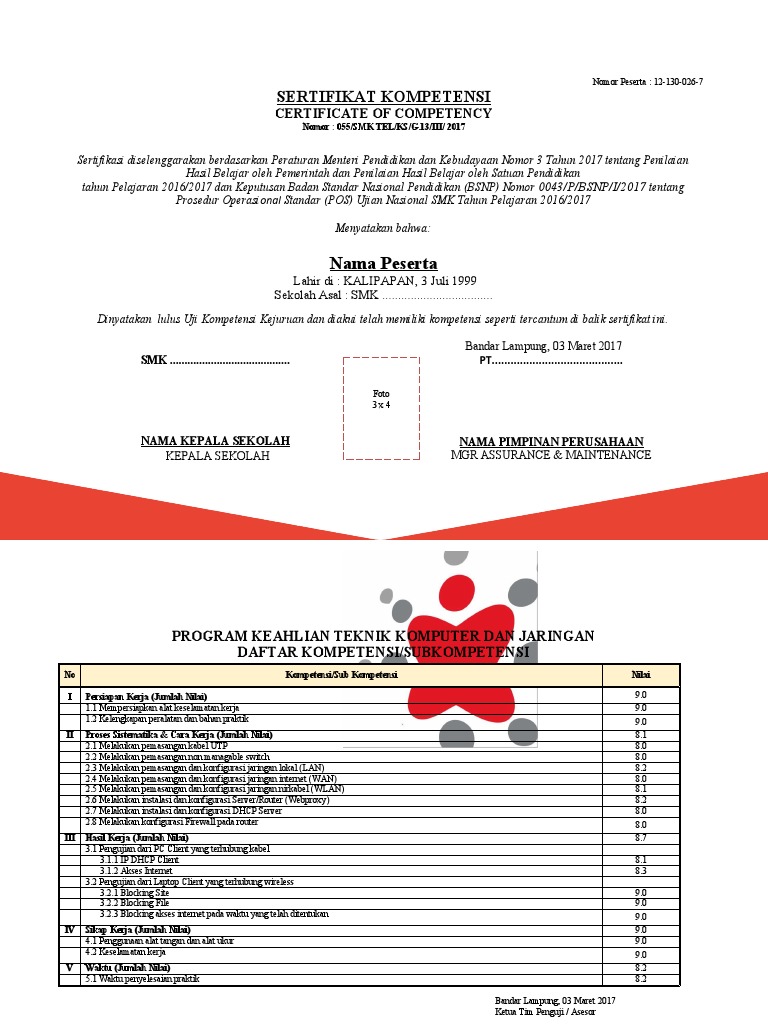 Contoh SERTIFIKAT UKK | PDF