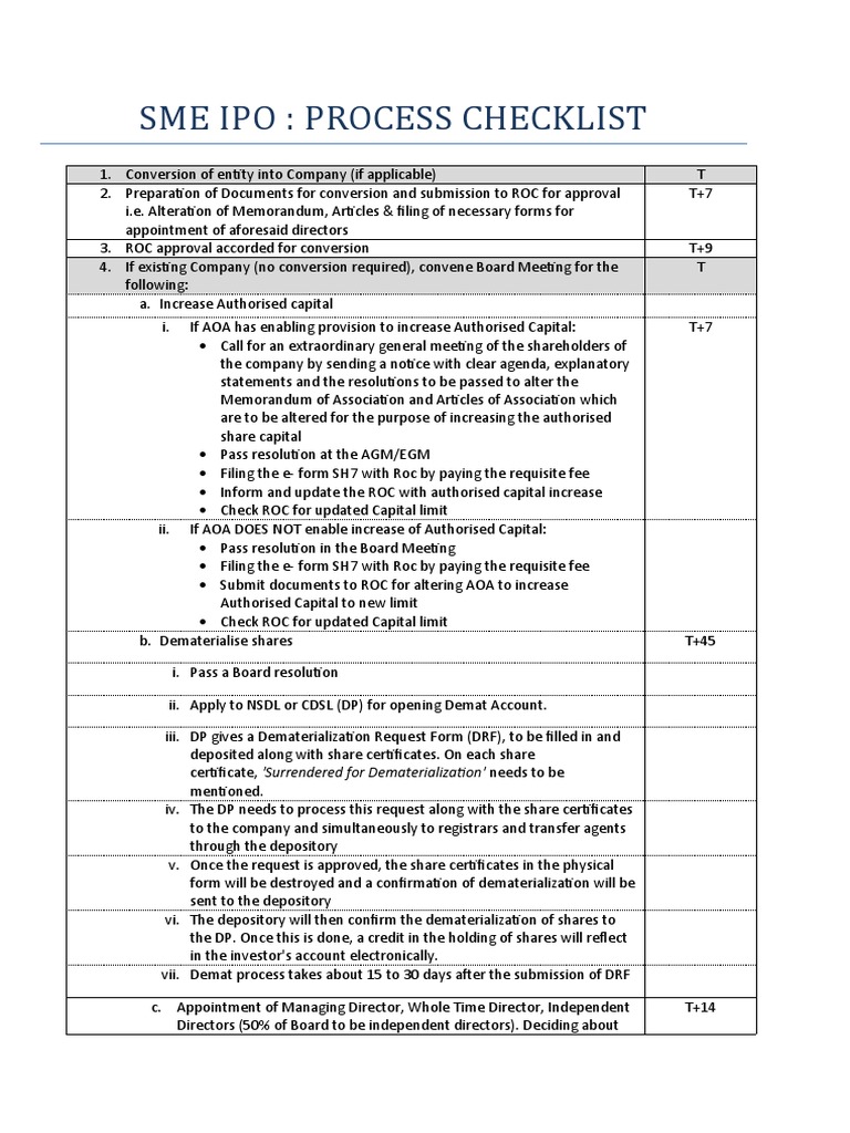 SME IPO Guideline Checklist | PDF | Initial Public Offering | Business Law