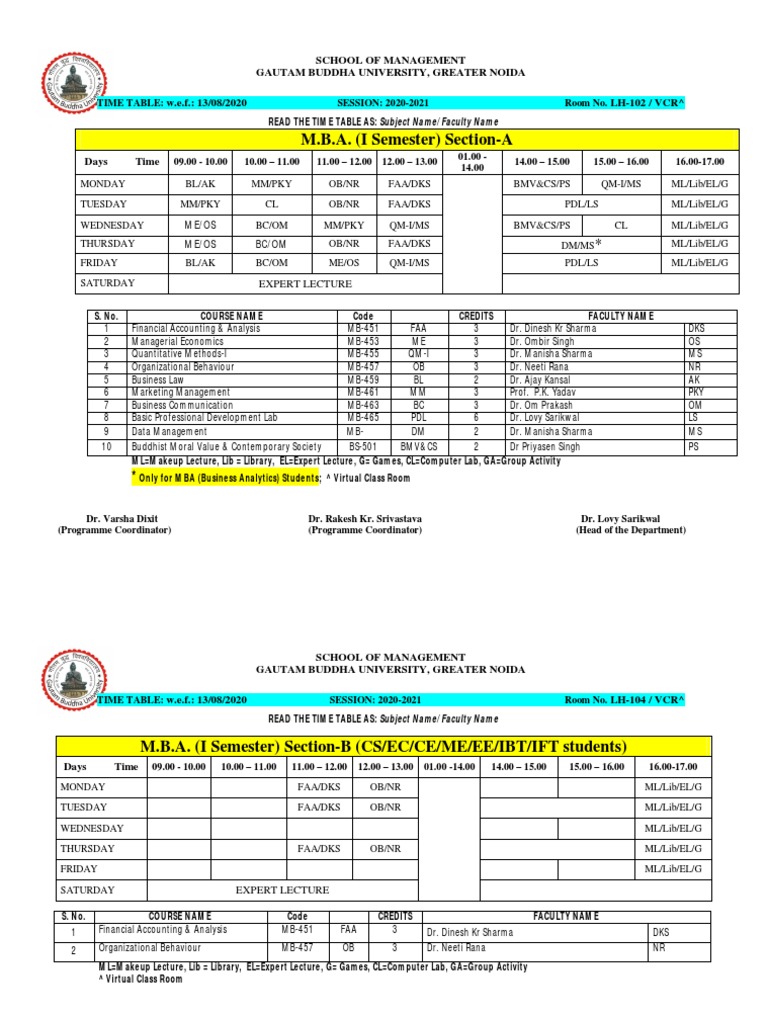 SOM TIME TABLE (07.08.2020) Odd Sem July-Dec | PDF | Academia | Business