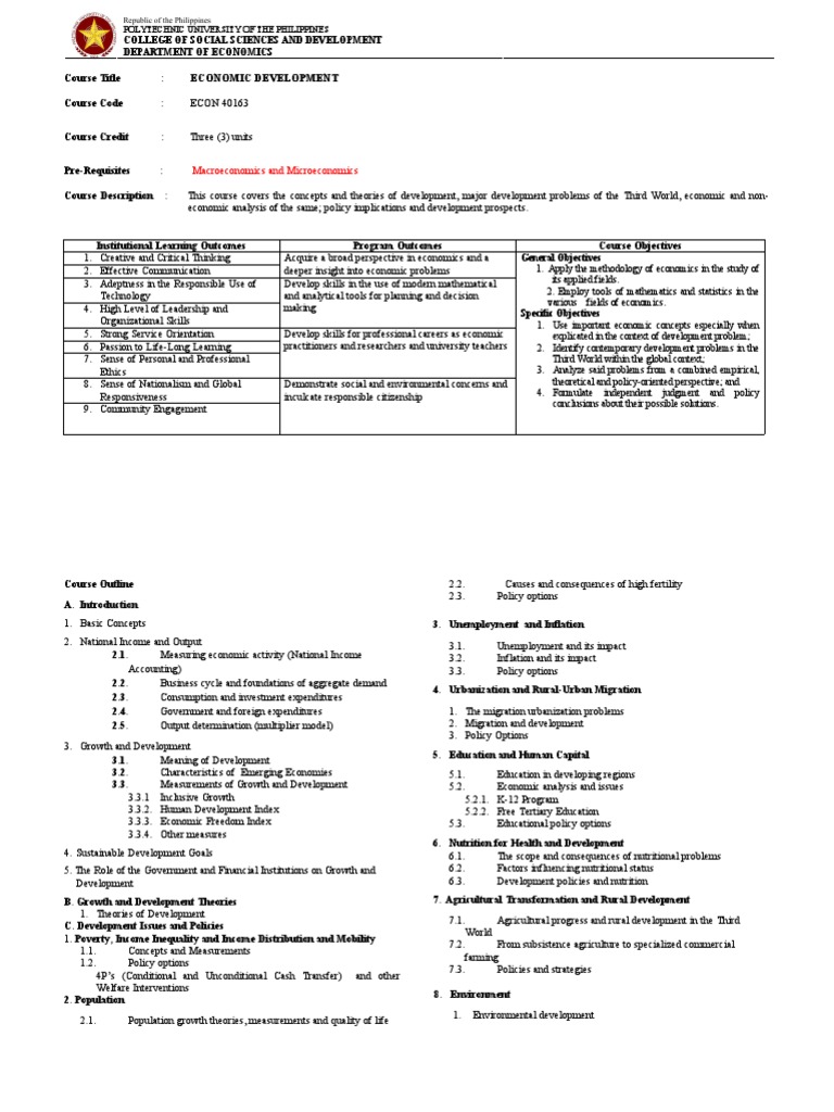Philippines Economic Development Course Outline | PDF | Economic Growth ...