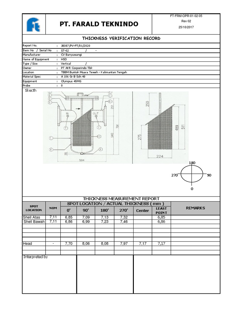 Pt. Farald Teknindo: Thickness Verification Record | PDF