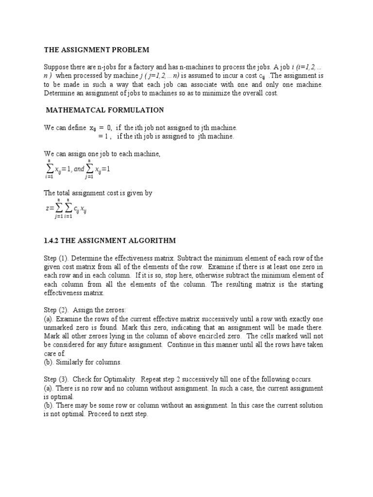 The Assignment Problem | PDF | Matrix (Mathematics) | Computational Science