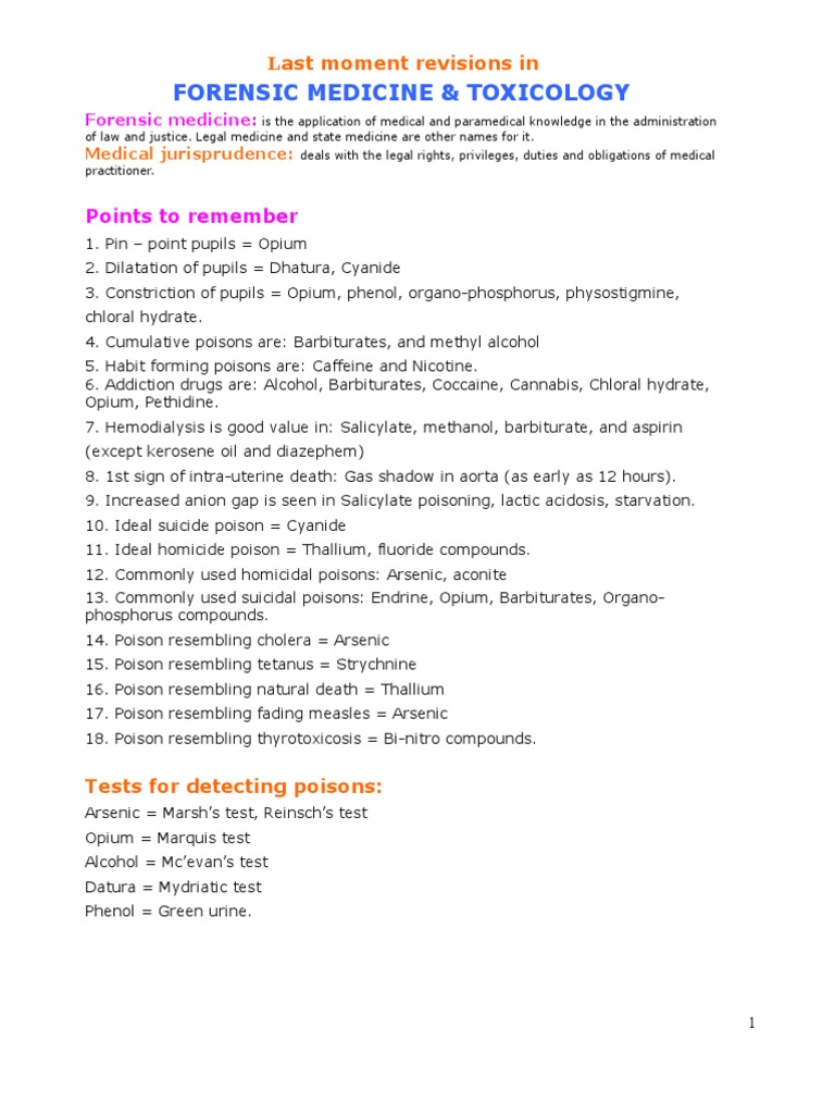 Forensic Medicine Toxicology - Last Moment Revision | PDF | Perjury ...