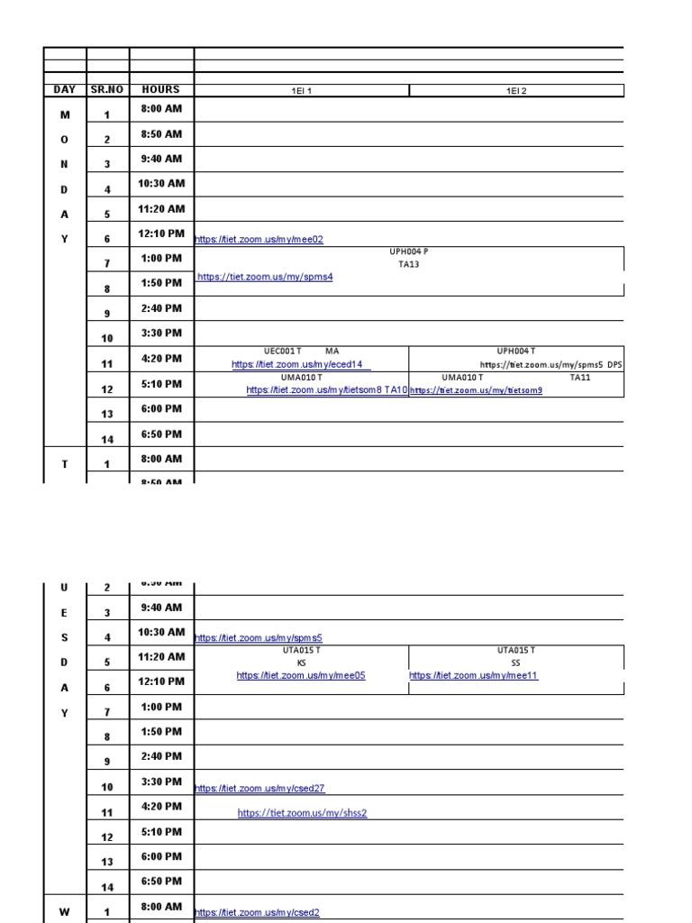 UG First Year Time Table With Links Final | PDF