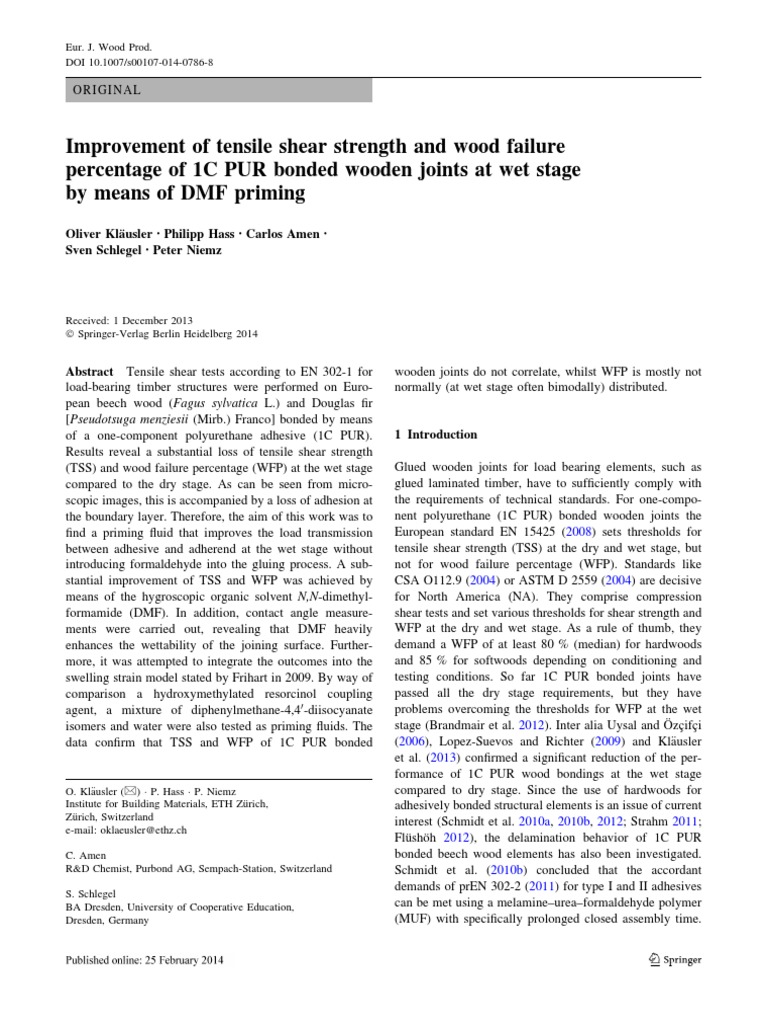 Improvement of Tensile Shear Strength An | PDF | Adhesive | Wood