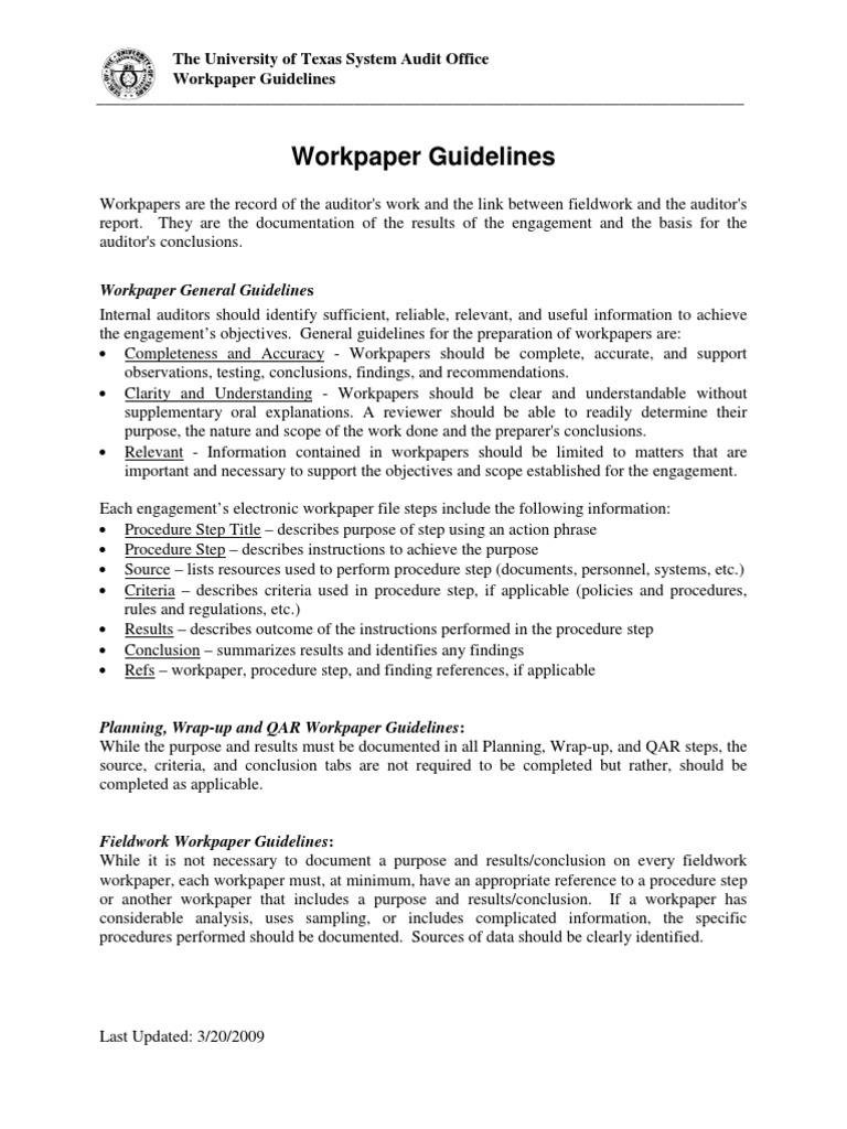 Audit Workpaper Guidelines Overview | PDF | Computer File | Internal Audit