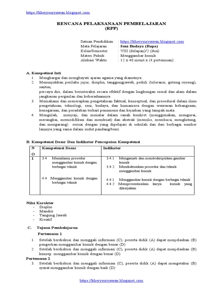 RPP Kelas Viii Seni Rupa 2 | PDF