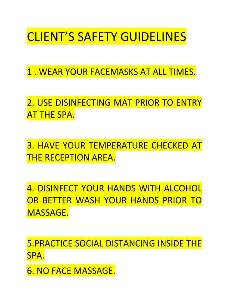 Spa Safety Guidelines for Clients | PDF