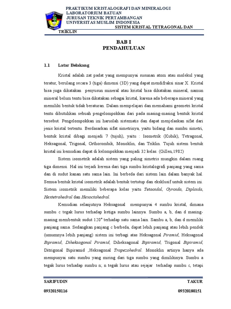 4.LAPORAN TETRAGONAL DAN Triklin | PDF | Metode & Bahan Ajar | Sains ...