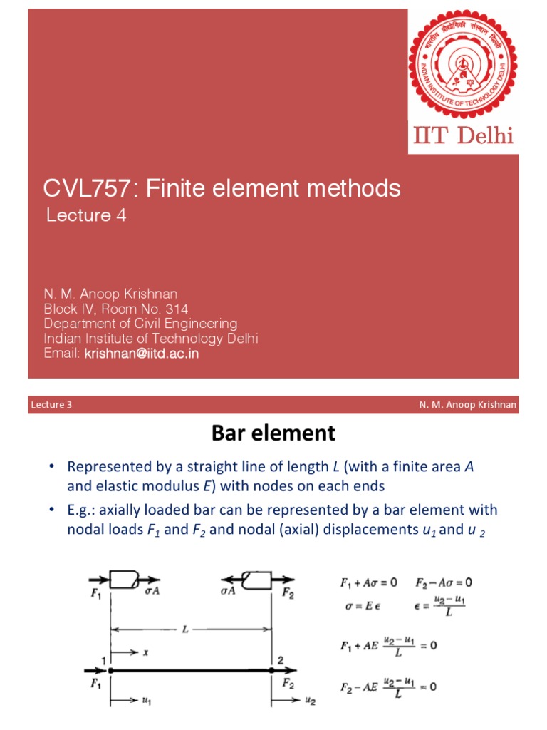 CVL757: Finite Element Methods: IIT Delhi | PDF | Matrix (Mathematics) | Finite Element Method