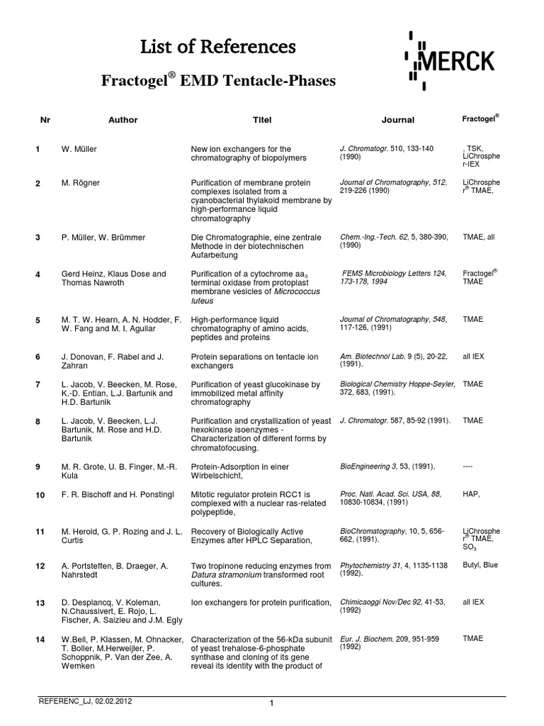 List of References: Fractogel EMD Tentacle-Phases | PDF | Protein ...