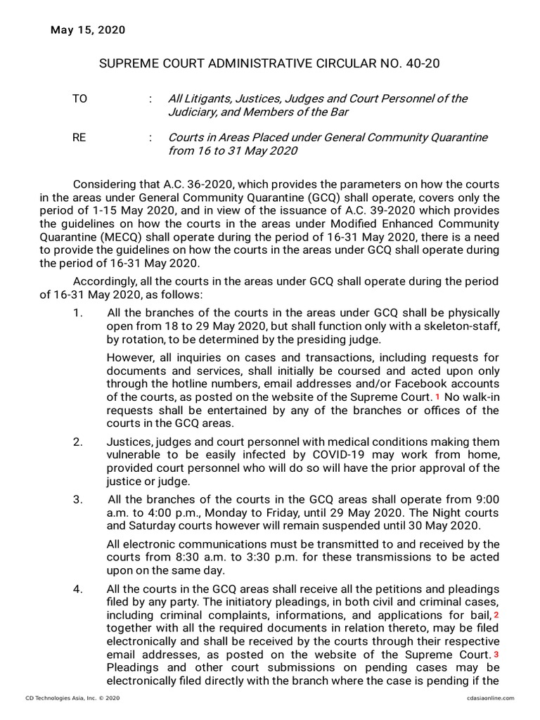 SC Administrative Circular 40-20 PDF | PDF | Deposition (Law) | Judge
