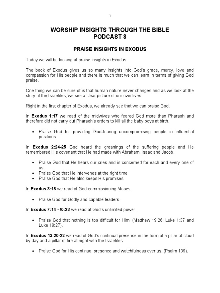 Praise Insights in Exodus Podcast 8 | PDF | The Exodus | Book Of Exodus