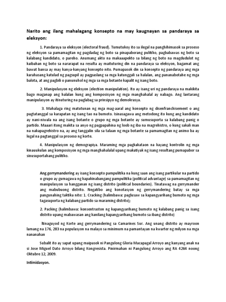 Mahalagang Konsepto Na May Kaugnayan Sa Pandaraya Sa Eleksyon | PDF