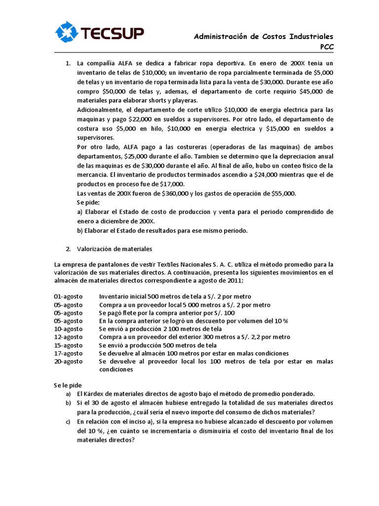 Ejercicios SEM 2 | PDF | Costo | Presupuesto