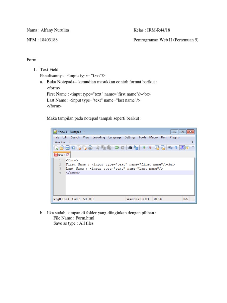 Tugas 2 Form HTML-Alfany Nurulita-18403188 | PDF
