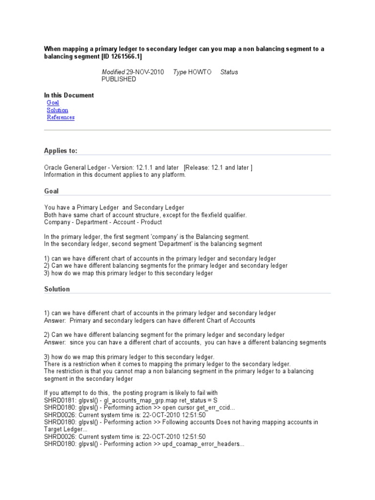 When Mapping A Primary Ledger To Secondary Ledger Can You Map A Non ...