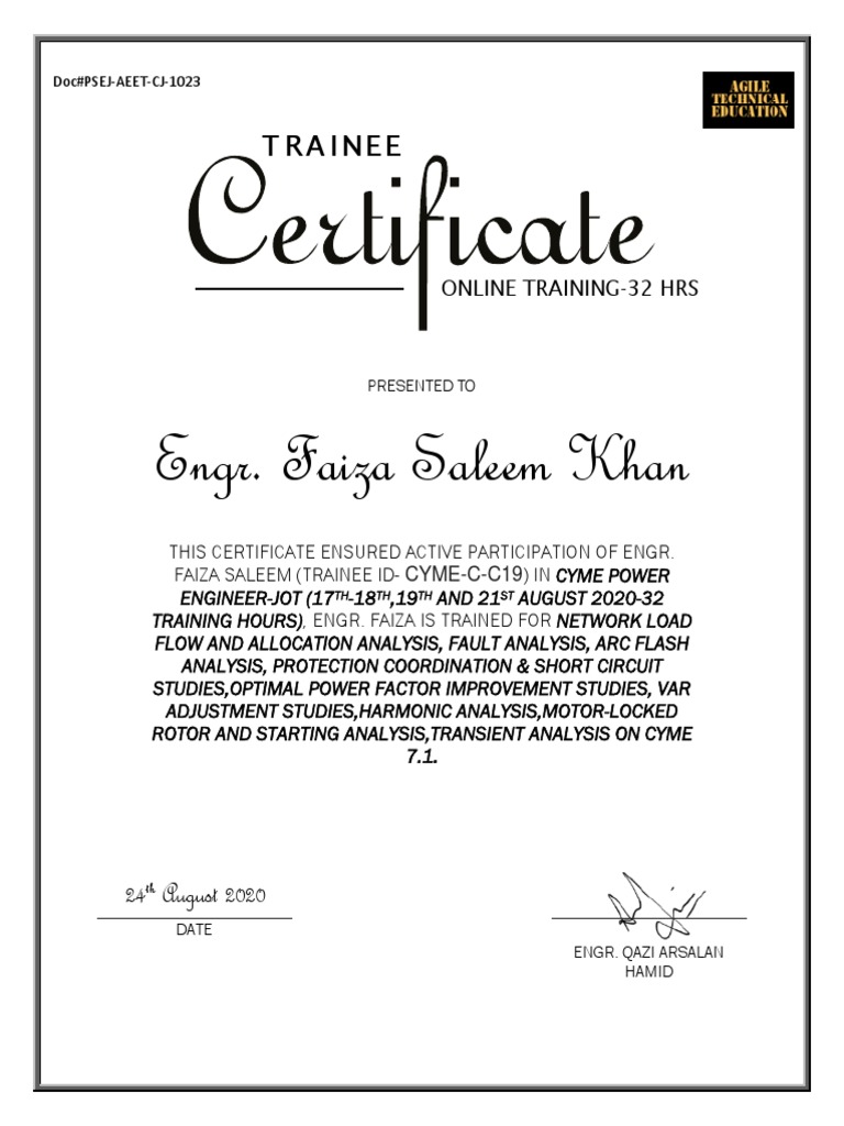 CYME Power Engineer Training Certificate | PDF