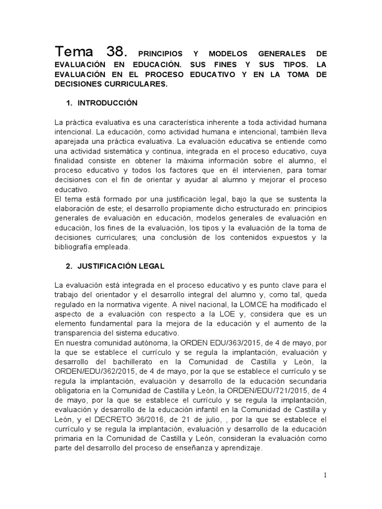 Tema 38. | PDF | Evaluación | Plan de estudios