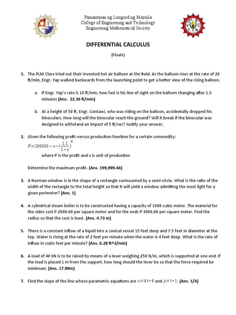 Differential Calculus (Final Exam) | PDF | Curvature | Geometry
