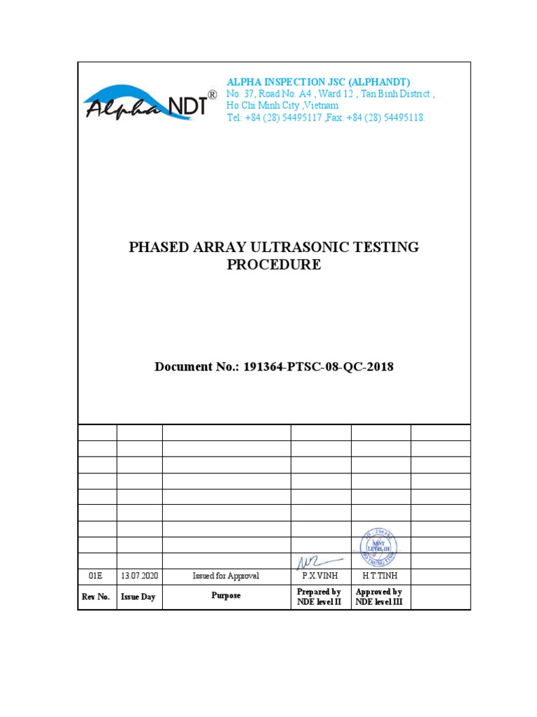 PAUT Ultrasonic Testing Procedure ASME - SVDN Rev 01E | PDF ...