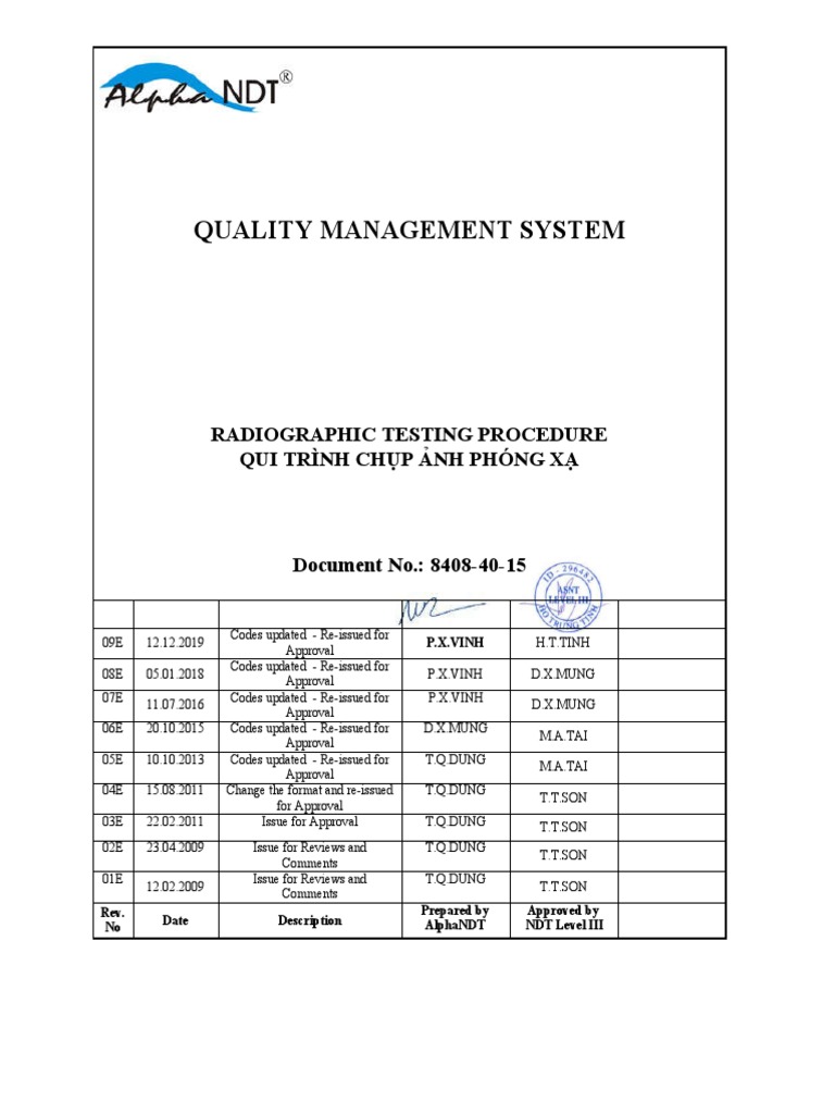 Radiographic Testing Procedure Song Ngu | PDF