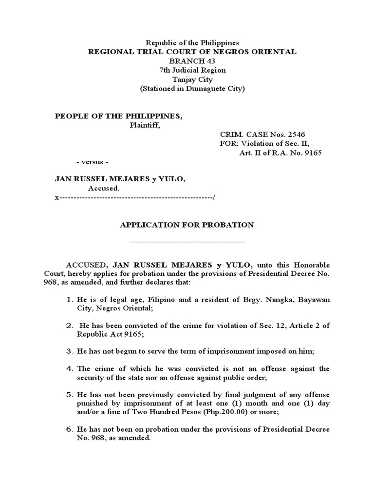 Application For Probation-Janruss | PDF | Probation | Crime & Violence