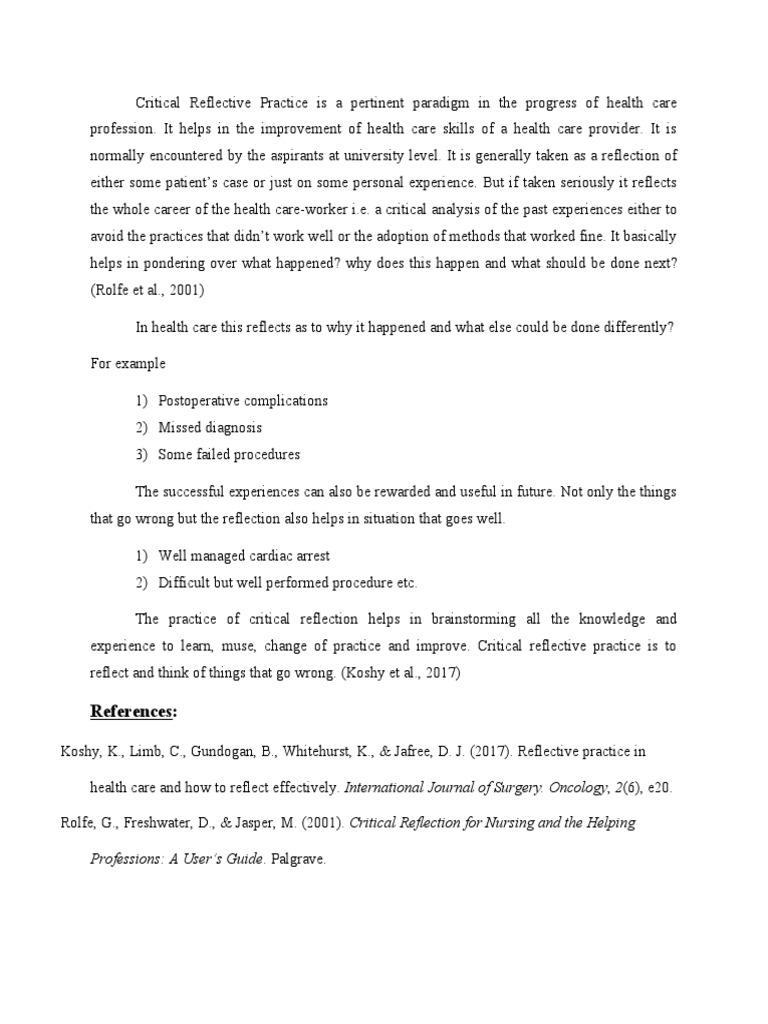 Critical Reflection in Healthcare Practice | PDF