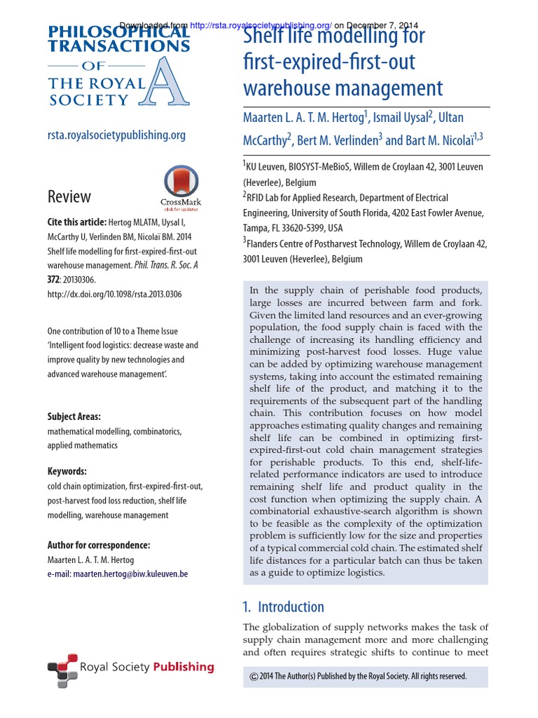 Shelf Life Modelling For First-Expired-First-Out Warehouse Management ...