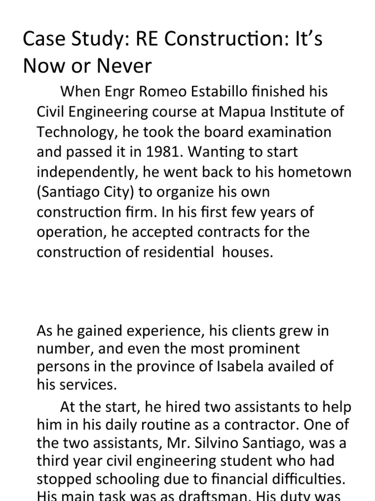 Case Study: RE Construction: It's Now or Never | PDF | Economies ...