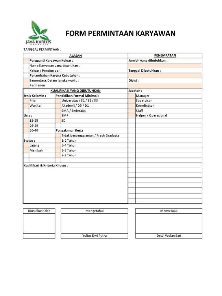Form Permintaan Karyawan PDF | PDF