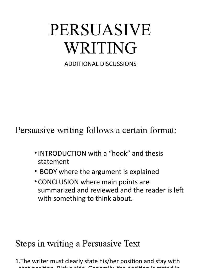 Persuasive Writing: Additional Discussions | PDF | Argument | Essays
