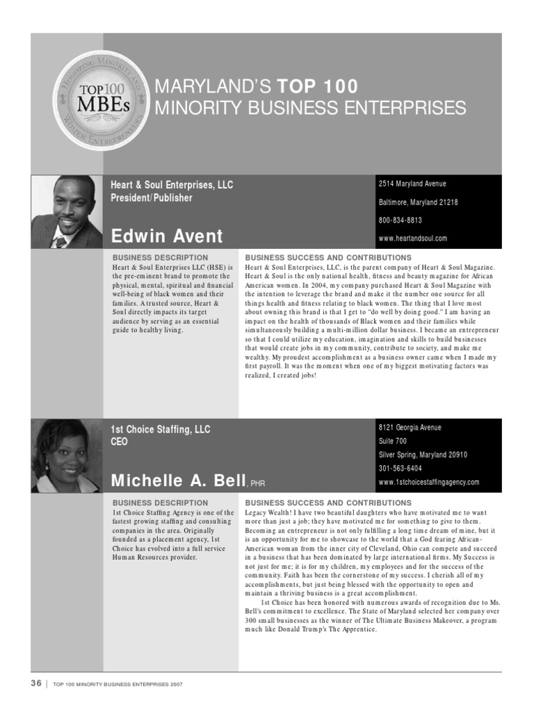 Maryland'S Top 100 Minority Business Enterprises: Edwin Avent | PDF ...