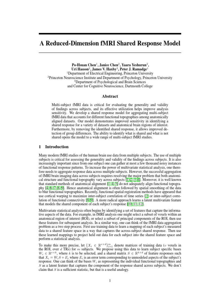 Chen Et Al., 2015 - A Reduced-Dimension fMRI Shared Response Model | PDF | Functional Magnetic ...