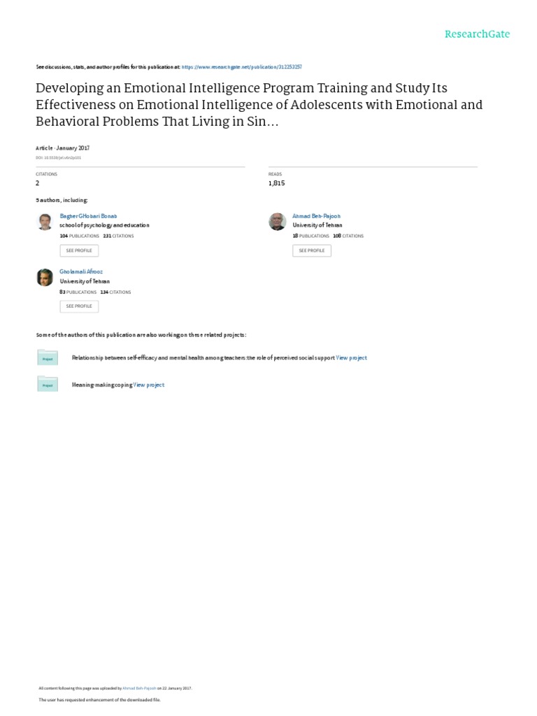 Desenv Projeto Intel Emoc | PDF | Emotional Intelligence | Adolescence