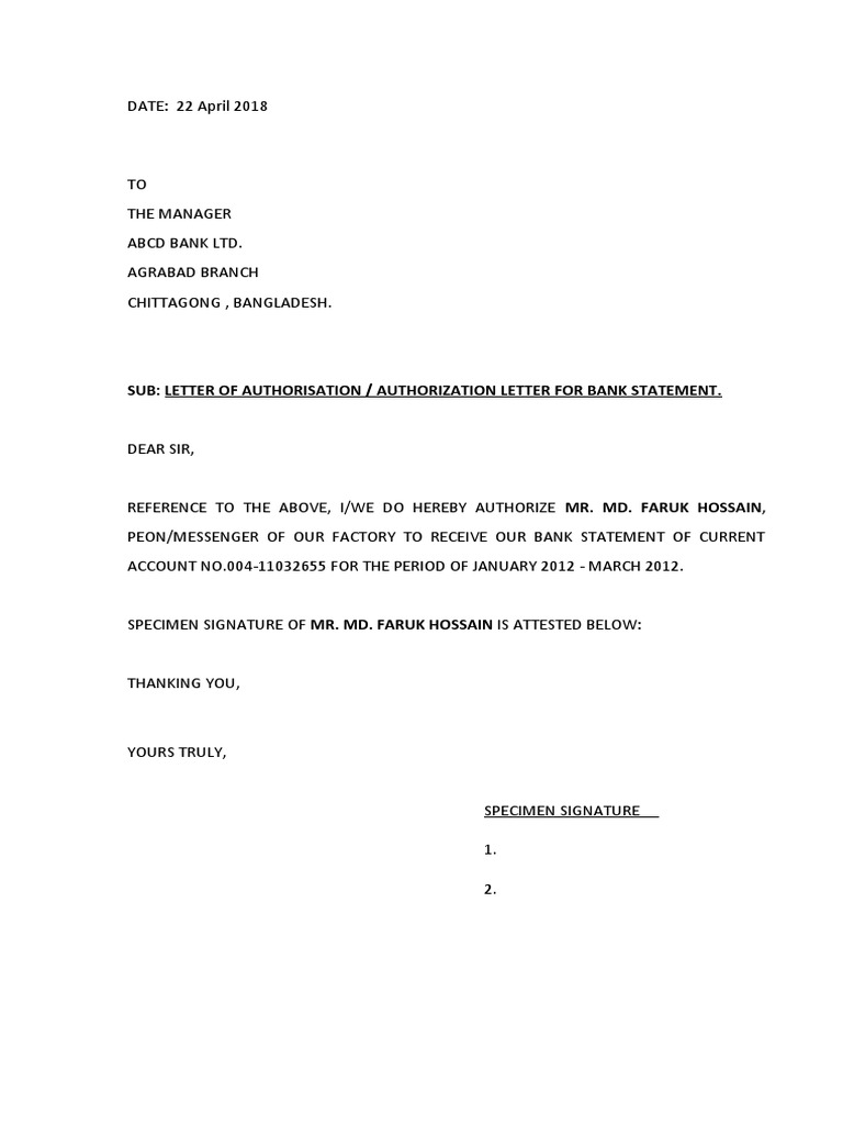 Authorisation Letter Format For PF | PDF